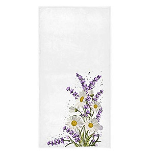 Naanle Stylish Beautiful Daisy Lavender Flowers Soft Guest Large Home Decorative Hand Towels Multipurpose for Bathroom, Hotel, Gym and Spa (16 x 30 Inches,White)