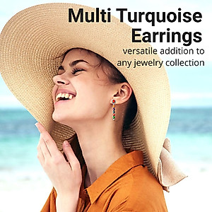 Santa Fe Style Genuine Turquoise 925 Sterling Silver Multi Drop Earrings for Women Southwest Jewelry Birthday Gifts for Women