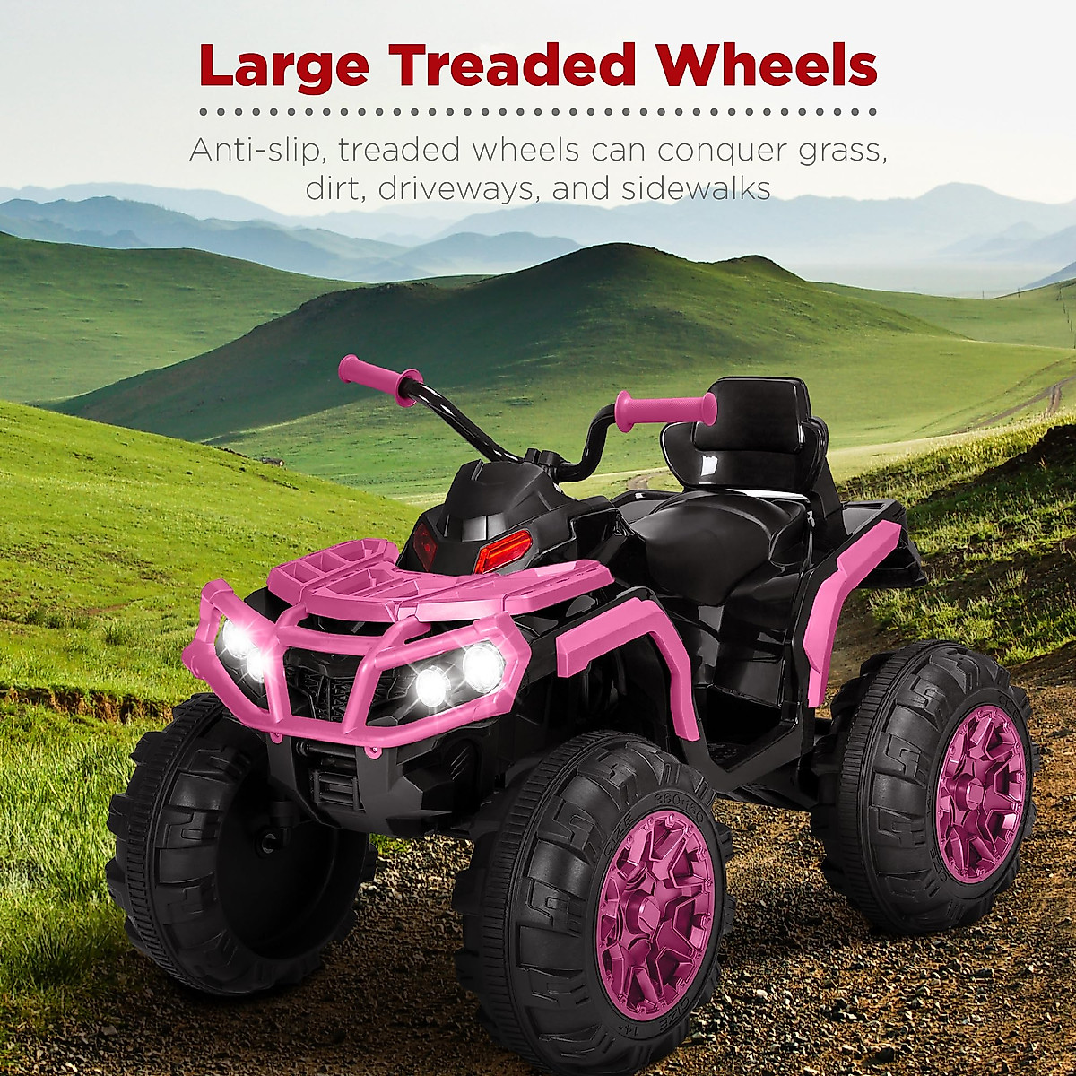 Best Choice Products 12V Kids Ride-On Electric ATV, 4-Wheeler Quad Car Toy w/Bluetooth Audio, 3.7mph Max Speed, Treaded Tires, LED Headlights, Radio - Pink