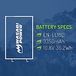 Wasabi Power Battery (2-Pack) and Dual Charger for Nikon EN-EL18d and Nikon Z9, D4, D4S, D5, D6, D850 (with adapters/Grips)