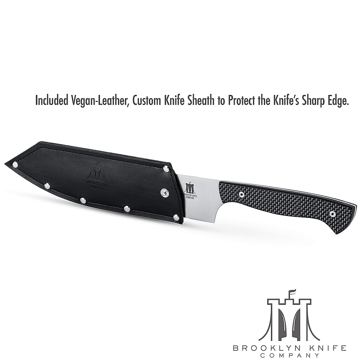 Brooklyn Knife Co. Chef Knife - Carbon Fiber Series - Japanese AUS-08 HC Super Steel - Sheath, 8-Inch