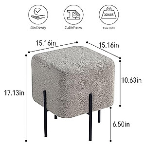 Get Set Style Modern Vanity Ottoman Stool Boucle Foot Stools Square Small Vanity Chair for Makeup Room Footrest Stool with Metal Legs Home Décor Stool for Living Room, Bedroom, Entryway