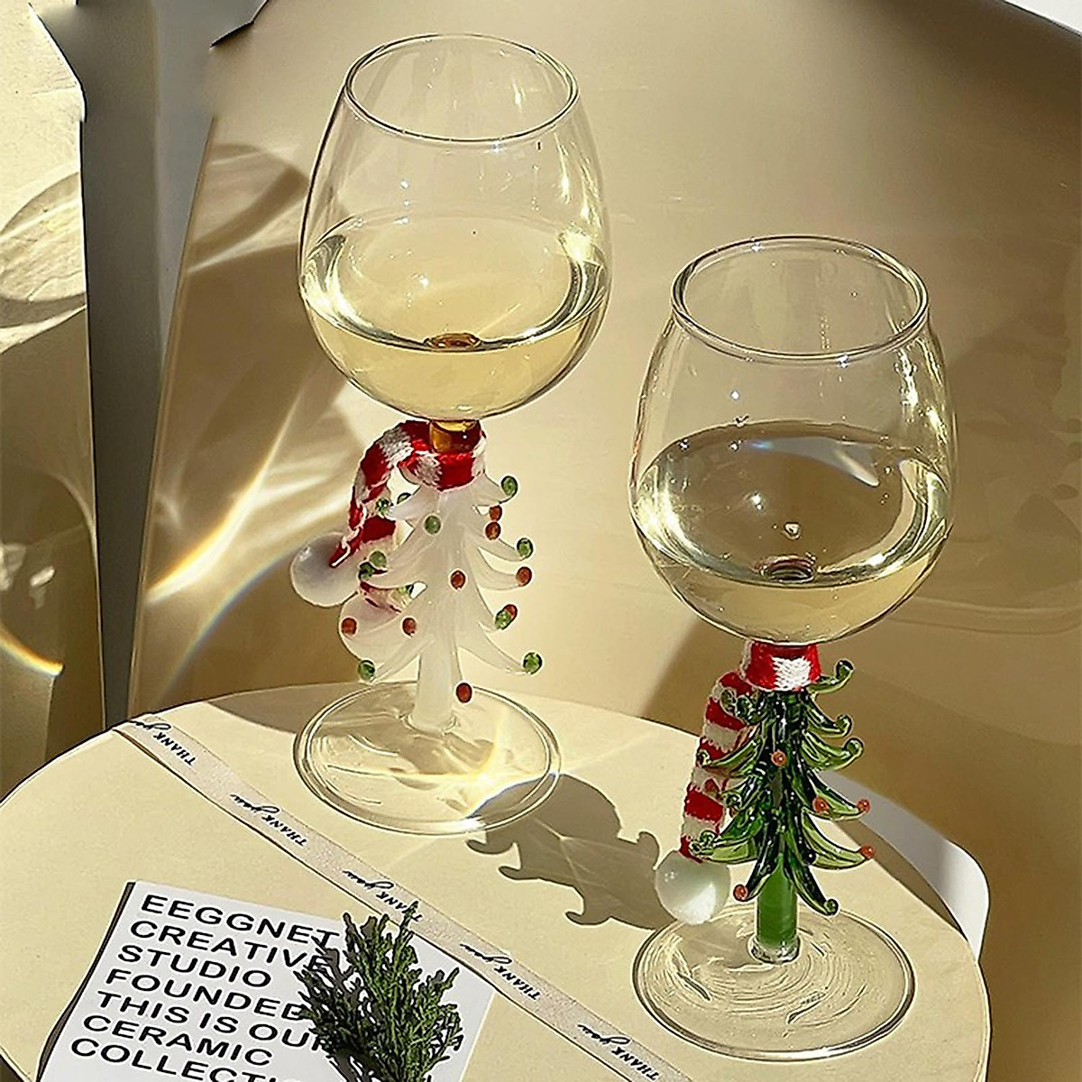 3D Cup With Christmas Tree Figurine Inside Stemless Glass For Wine Water Milk Goblet-Drinking Glass Cup