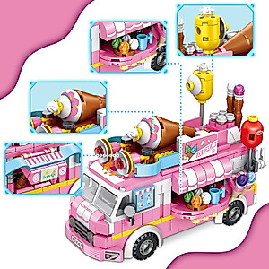 PANLOS 553 PCS Building Toys for Girls, 25-in-1 Ice Cream Truck Building Bricks Construction Vehicles Kit, STEM Learning Building Blocks Set, Birthday Gifts for Kids Girls Age 5-12