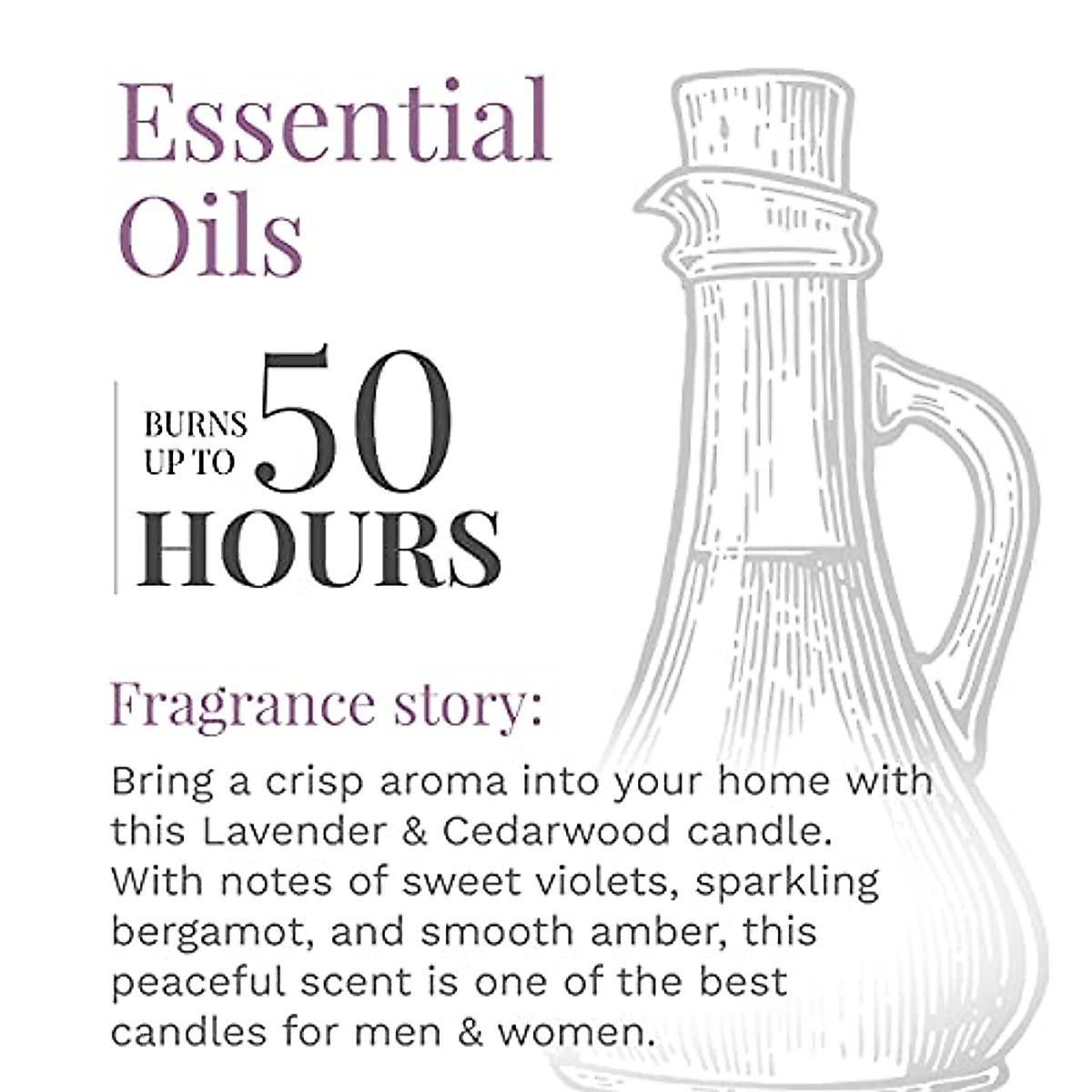 Essential Elements Lavender and Cedarwood Single-Wick Aromatherapy Candle with 50 Hours of Burn Time, 9 oz. Jar, Off White