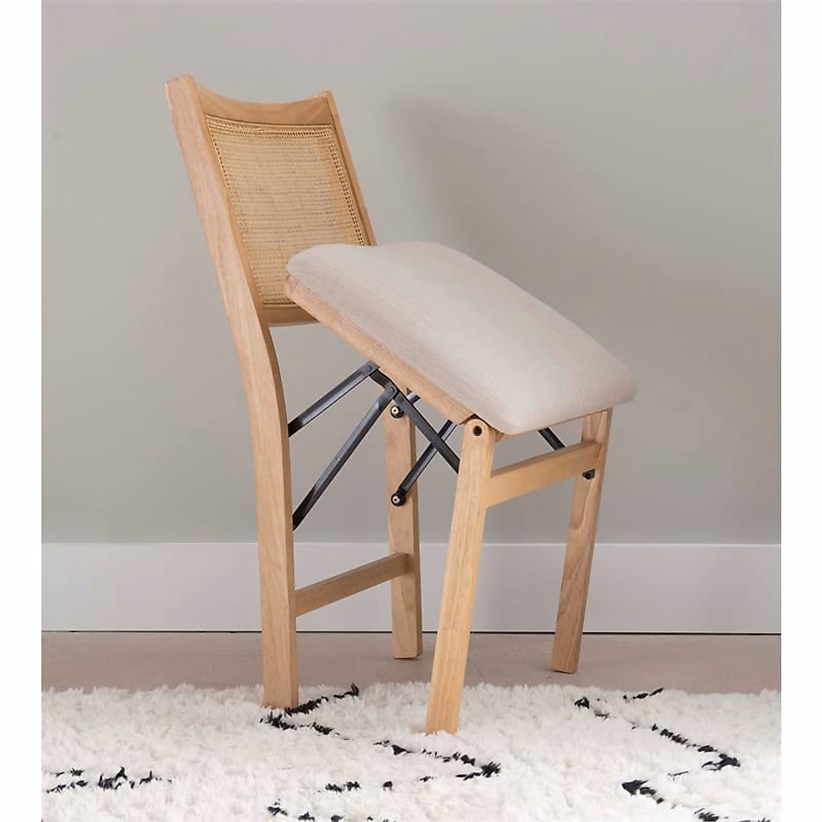 Powell Furniture Linon Lorna Rattan Cane Wood Folding Dining Side Chair in Beige