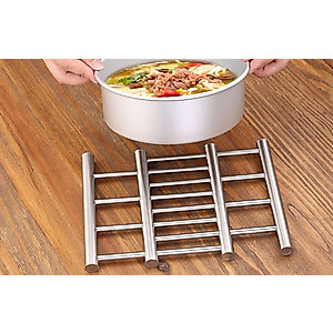 Leoyoubei 8x9 Metal expands Trivet Wite from 9" to 15" Multi-Purpose Spoon Rest and Kitchen Table mats Shrink Pads Non-Sliding hot pad and Pot Holder (Silver x 2)