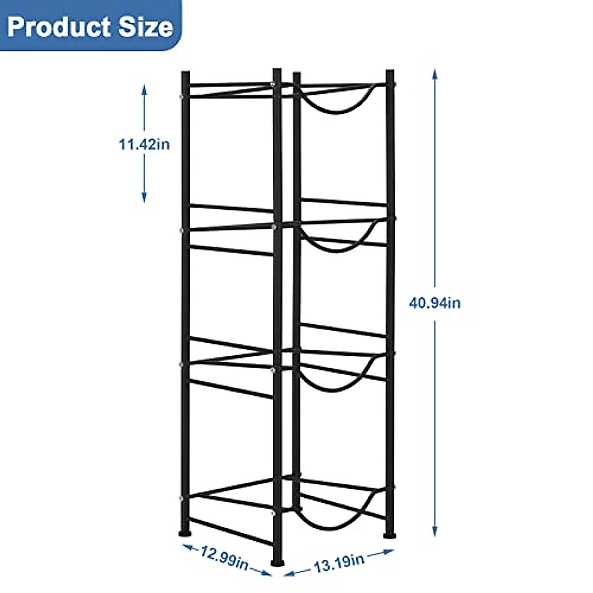 5 Gallon Water Bottle Jug Holder 4 Tier Heavy Duty Water Cooler Jug Storage Rack Detachable Gallon Water Jug Bottle Organizer Shelf for Home Kitchen Office Breakroom Space Save, Black
