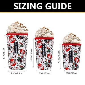 3 Pack Reusable Neoprene Sleeve for Iced & Hot Drinks, Compatible with Starbucks & Dunkin' Coffee Cup (Christmas Fun)