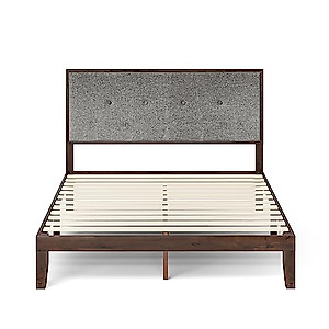 ZINUS Moiz Wood Platform Bed Frame with Adjustable Upholstered Headboard / Solid Wood Bed / Wood Slat Support / No Box Spring Needed / Easy Assembly, Queen