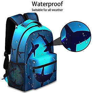 Floating Shark Backpacks for Girls Kids Boys, Ocean Shark Casual Lightweight School Bags Laptop Backpack Student College Bookbag Travel Hiking Daypack