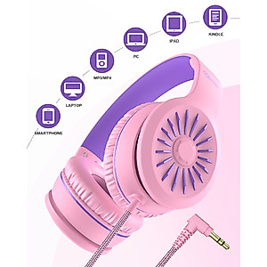 ELECDER i45 On-Ear Headphones with Microphone - Foldable Stereo Bass Headphones with No-Tangle 1.5M Cord, 3.5MM Jack, Portable Wired Headphones for School/Kids/Teens/Smartphones/Travel/Tablet - Pink