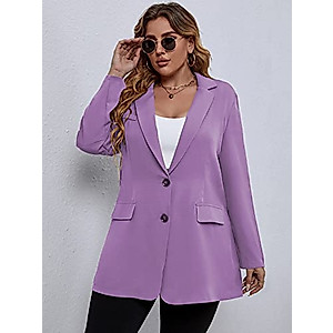 WDIRARA Women's Plus Size Button Front Long Sleeve Blazer Work Office Jacket Purple 4XL