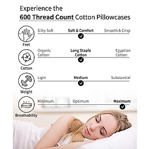 Warmstar Cotton Pillow Cases Standard Size Set of 2, 600 Thread Count Pillowcases 20x26 Inches, Soft Long Staple Cotton Pillowcases Breathable with Envelope Closure,Black