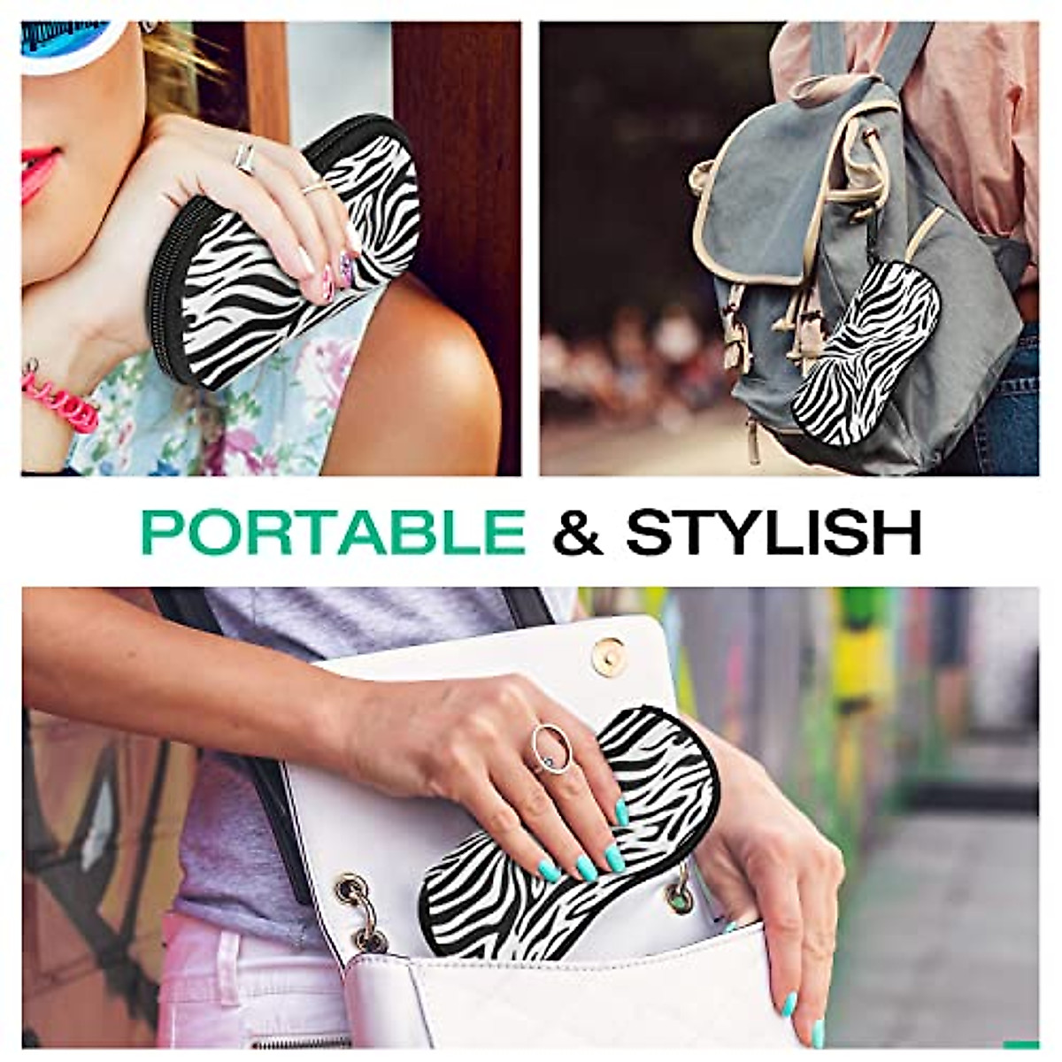 MoKo Sunglasses Soft Case Ultra Light Neoprene Zipper Eyeglass Case with Clip, Zebra