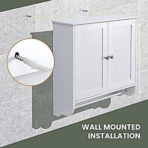 LOKO Wall Mounted Bathroom Cabinet with Towel Bar, Hanging Over The Toilet Storage Cabinet w/Adjustable Shelf, Medicine Cabinet Space-Saving Storage Organizer for Bathroom or Kitchen