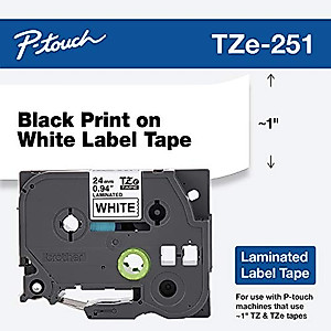 Brother Genuine P-touch TZE-251 Tape, 1" (0.94") Standard Laminated P-touch Tape, Black on White, Perfect for Indoor or Outdoor Use, Water Resistant, 26.2 Feet (8M), Single-Pack