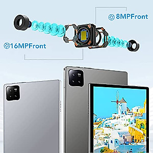 Naroote Tablet PC, 8GB RAM 128GB ROM Octa Core CPU Dual Camera Office Tablet 8800mAh Silver Color IPS Screen 10 Inch for Family (US Plug)