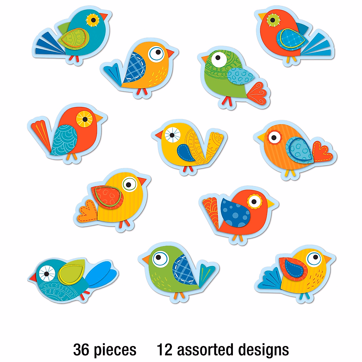 Carson Dellosa – Boho Birds Colorful Cut-Outs, Classroom Décor, 36 Pieces