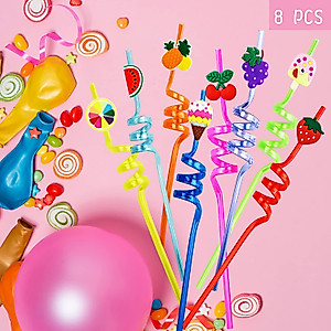 Ynaize 8 Pieces Resuable Plastic Straws Ice Cream Fruit Party Straws Kids Girls Boys Summer Hawaiian Party Supplies Crazy Straws Birthday Party Favors Decorations