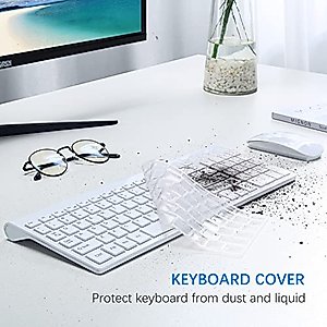 Wireless Keyboard and Mouse Ultra Slim Combo, TopMate 2.4G Silent Compact USB Mouse and Scissor Switch Keyboard Set with Cover, 2 AA and 2 AAA Batteries, for PC/Laptop/Windows/Mac - White