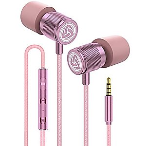 LUDOS ULTRA Wired Earbuds in-Ear Headphones, 5 Years Warranty, Earphones with Microphone, Noise Isolating Ear Buds, Memory Foam for iPhone, Samsung, School Students, Kids, Women, Small Ears - Pink