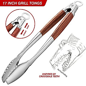 BBQ Grill Tools Set Accessories,Rose Wooden 17'' Heavy Duty Essential Grilling Barbecue utensils with Super Thick Stainless Steel Spatula,Clean Brush,Tongs,Knife for Outdoor grill. Grill Gifts for Men