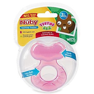 Nuby Silicone Teethe-EEZ Teether with Bristles Includes Hygienic Case, Pink