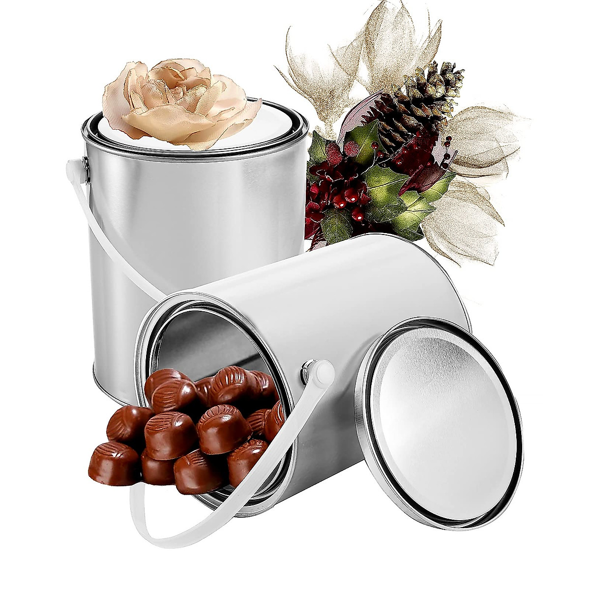 WUWEOT 2 Pack Empty Paint Can, 1 Gallon Metal Unlined Paint Bucket, Paint Pails Paint Jars with Lid and Carry Handle