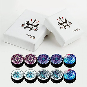 KUBOOZ(5 Pairs Lotus Acrylic Ear Plugs Tunnels Gauges Stretcher Piercings