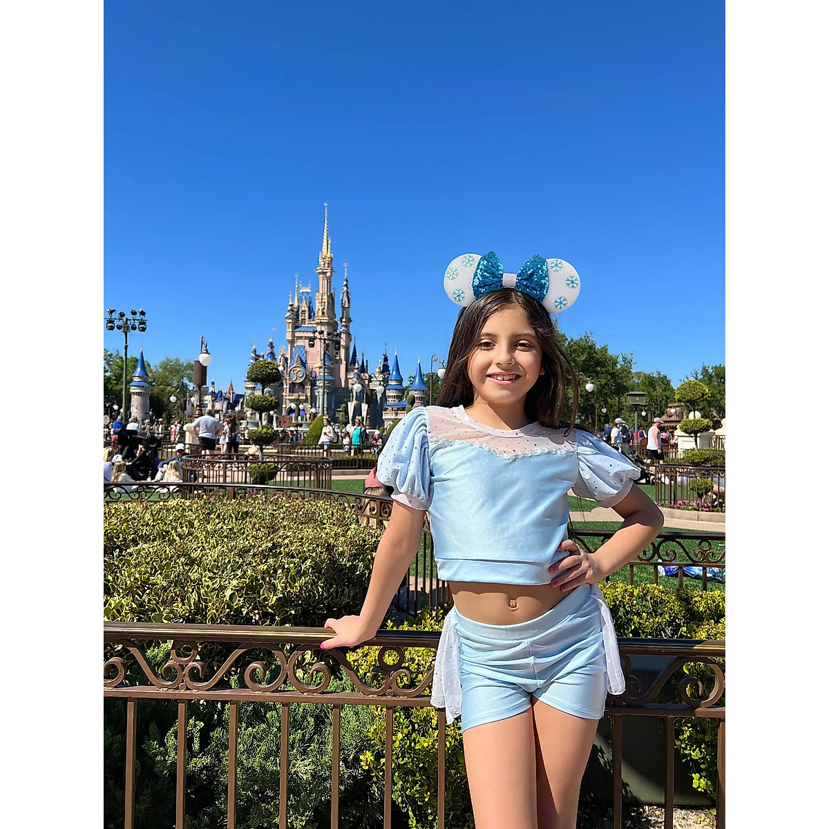 WOVOWOVO Mouse Ears Headbands for Women Girls Sparkle Bow Hairbands Halloween Christmas for Cosplay Costume Princess Party Decorations (Blue Snowflake)