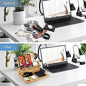 AeroShelf Wooden Nightstand Charging Station, Bedside Table Organizer for Men, Foldable Cell Phone Stand for Desk, Dad Gifts for Fathers Day, Bamboo Docking Station