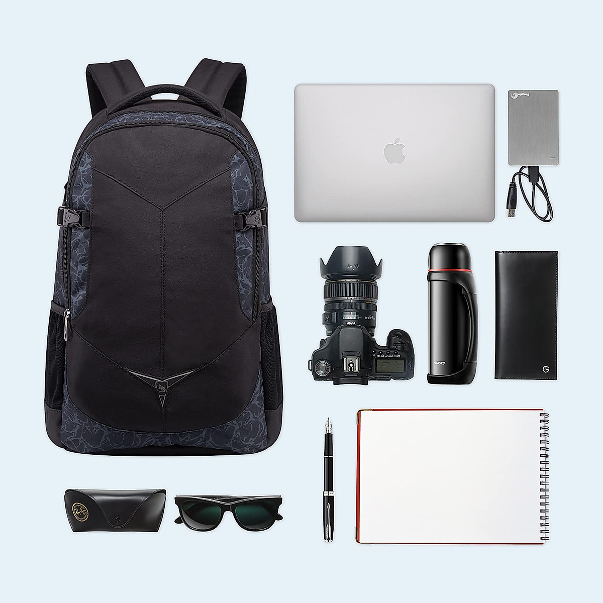 OIWAS 15.6 Inch School Backpack Laptop Teen Boys Travel Daypack College Bookbag Lightweight Carry On with Side Pockets Graffiti Pattern Black/Navy for Men and Women