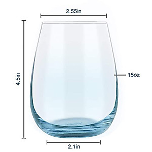 Colored Stemless Wine Glass Set of 6, Vibrant Splash Wine Glasses with Colored Bottom for Women Men Friends Sister, Good Gift Idea for Festival Wedding Birthday Party, 15 Oz