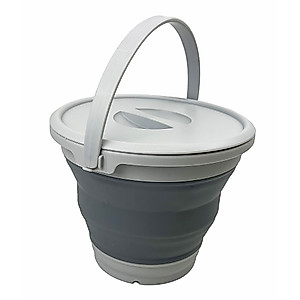 SAMMART 5.5L (1.4 Gallon) Collapsible Plastic Bucket with Lid - Foldable Round Tub with Lid - Portable Fishing Water Pail - Space Saving Outdoor Waterpot. (Grey)
