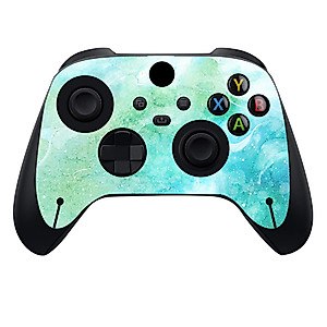 PlayVital Blue Green Watercolour Custom Vinyl Skins for Xbox Series X, Wrap Decal Cover Stickers for Xbox Series X Console Controller