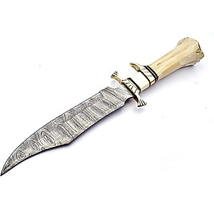 Skokie Knives Custom Hand Made Damascus Steel Hunting Knife Handle Camel Bone