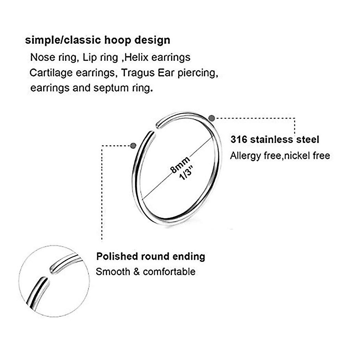 Jconly 46Pcs Ear Nose Lip Piercing Kit - 20G 18G Professional Colorful for 316L Steel Needles Clamps…