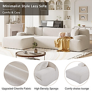 GNIXUU Minimalist Modular Sectional Sofa, Modern Chenille Cloud Couch 2 Pieces Deep Sectional Couches for Living Room, Comfy Upholstered 4-Seater L-Shaped Sofa with Chaise(109" Beige)