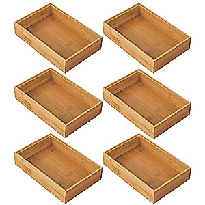 mDesign Wooden Bamboo Drawer Organizer for Office - 9" Long Stackable Storage Box Tray for Desk Drawers/Cabinet - Junk Drawer and Accessories Organization - Echo Collection - 6 Pack - Natural Wood