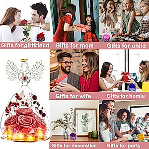 Lafloraita Mothers Day Preserved Rose Gifts for Women Mom Grandma Wife,Glass Angel Figurines with LED Light,Four Real Rose Flowers Sweet Pink