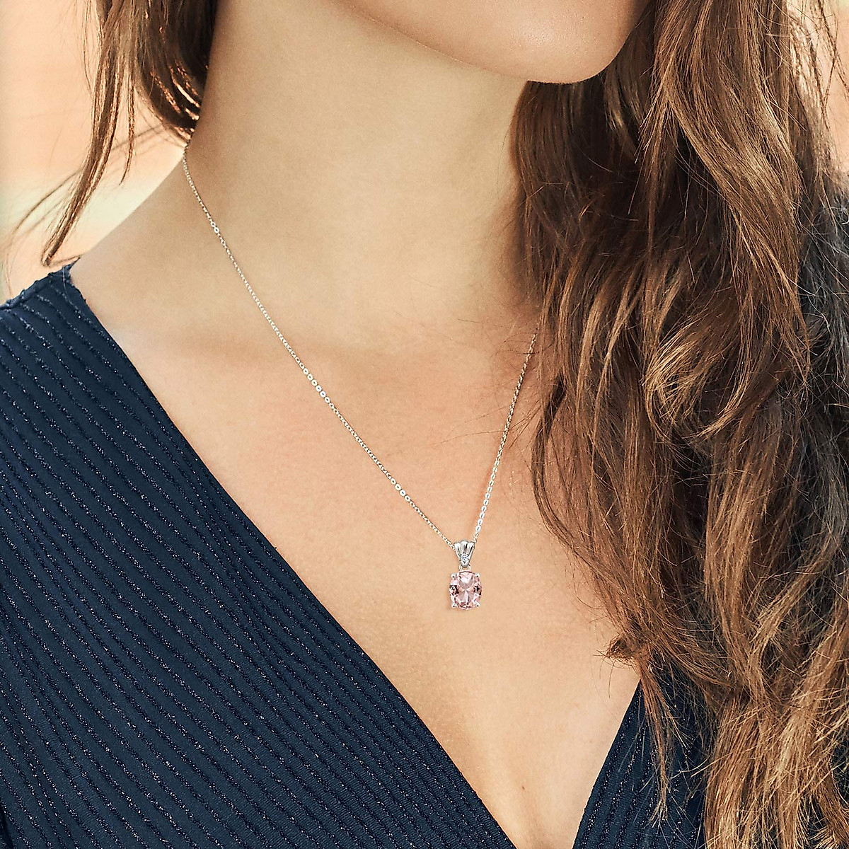 Gem Stone King 925 Sterling Silver Peach Simulated Morganite and White Topaz Pendant Necklace For Women (3.92 Cttw, Oval 11X9MM with 18 Inch Silver Chain)