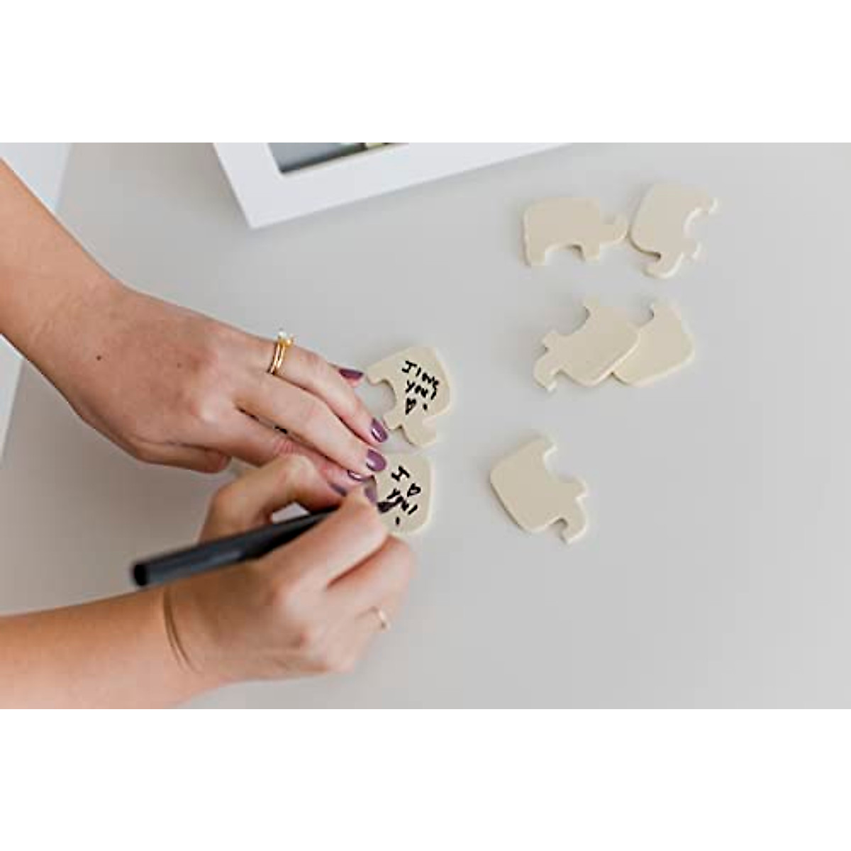 Pearhead So Little So Loved Wooden Elephant Token Frame, Little Wishes Signature Baby Shower Guestbook Alternative, Gender-Neutral Pregnancy Keepsake With 65 Signature Tokens and Pen, Gray and White