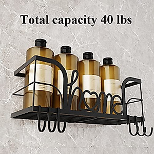 Auslar Shower Caddy, 2 Pack Large Capacity Shower Shelf, SUS 304 Stainless Steel Rustproof No Drilling shower organizer with 6 Removable Hooks, for Bathroom, Kitchen, Matte Black