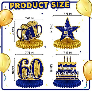 8 Pieces Gold and Blue 60th Birthday Table Centerpieces, 60th Birthday Honeycomb Table Centerpieces, 60th Birthday Table Decorations Birthday Party Supplies for 60th Table Birthday Decorations