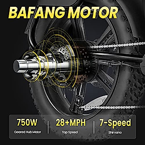 VELOWAVE Prado S Electric Bike for Adults 750W BAFANG Motor,48V 15Ah LG Battery E Bike, 20" x 4.0 Step-Thru Fat Tire Ebikes for Adults, 28MPH Electric Bicycle Shimano 7-Speed (Black)