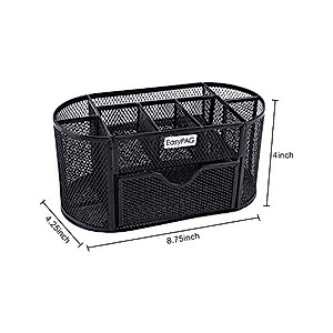 EasyPAG Desk Organizer Mesh Desktop Office Supplies Multi-functional Caddy Pen Holder Stationery with 8 Compartments and 1 Drawer,Black