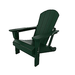 WO Home Furniture Adirondack Chair Lounger Outdoor Folding for Fire Pit, Beach, Balcony, Backyard, Lawn, Patio, Pool, Deck, Garden (Dark Green)