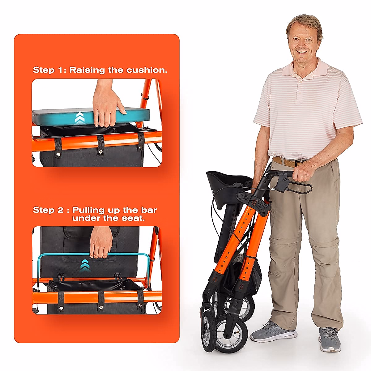 OasisSpace Pneumatic Tires Rollator Walker for Seniors - Heavy Duty Rollator Walker with Seat & Large Padded Backrest, All Terrain Rolling Walker 450lbs Height Adjustable