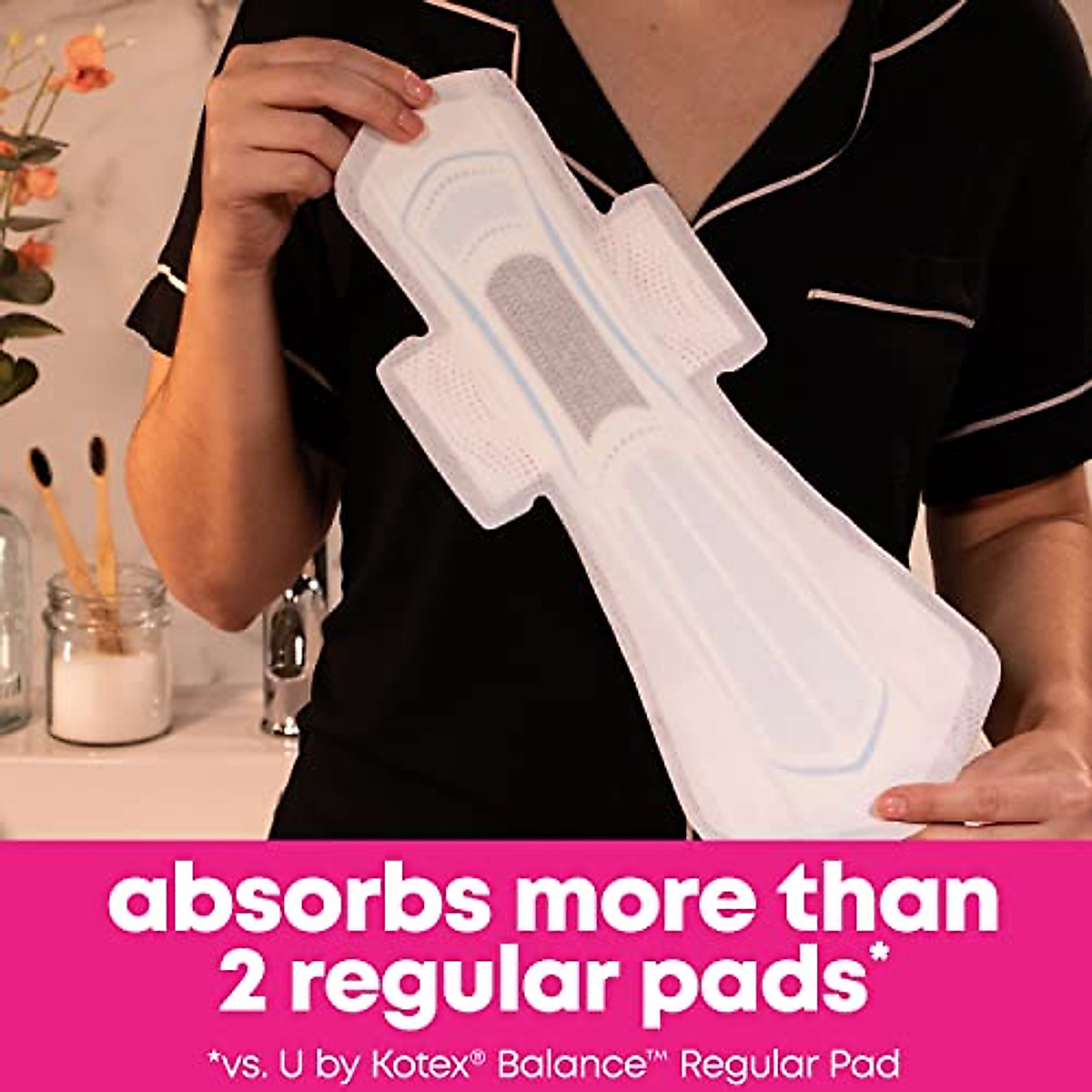 U by Kotex Balance Ultra Thin Overnight Pads with Wings, Extra Heavy Absorbency, 90 Count (Packaging May Vary)